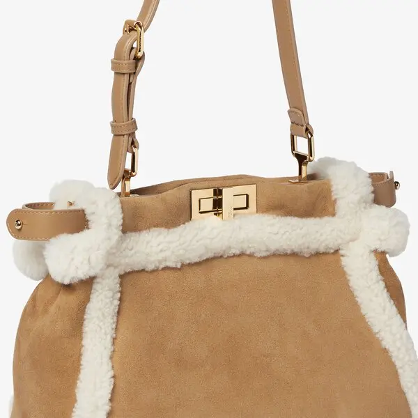 Fendi My Peekaboo® Medium Camel-colored Shearling Bag